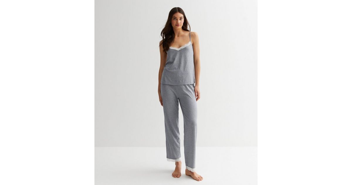Grey Cami Pyjama Set with Lace Trim | New Look
