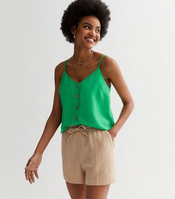 Green Button Front Cami Top | New Look