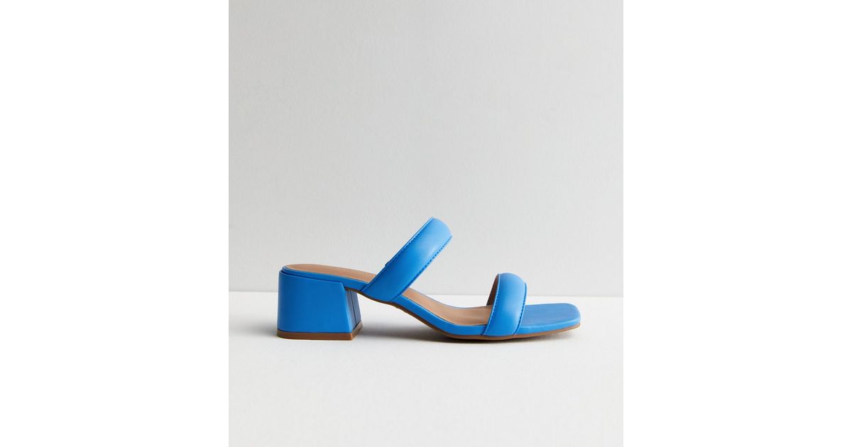 Blue Padded Strap Block Heel Mule Sandals | New Look
