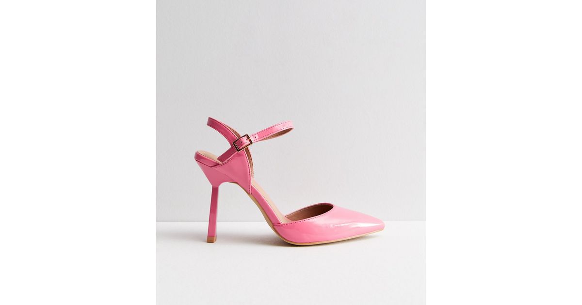 Bright Pink Patent Stiletto Heel Court Shoes New Look