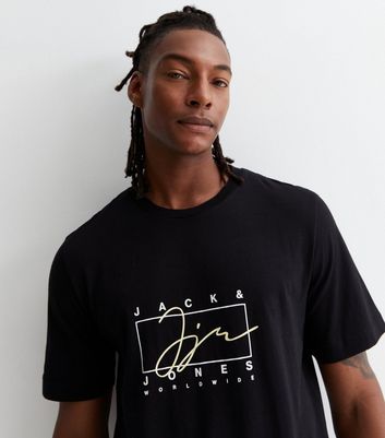 Jack & Jones Black Cotton Jorsplash Logo T-Shirt | New Look