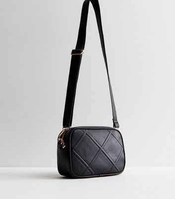 Black Leather-Look Diamond Quilted Cross Body Bag | New Look