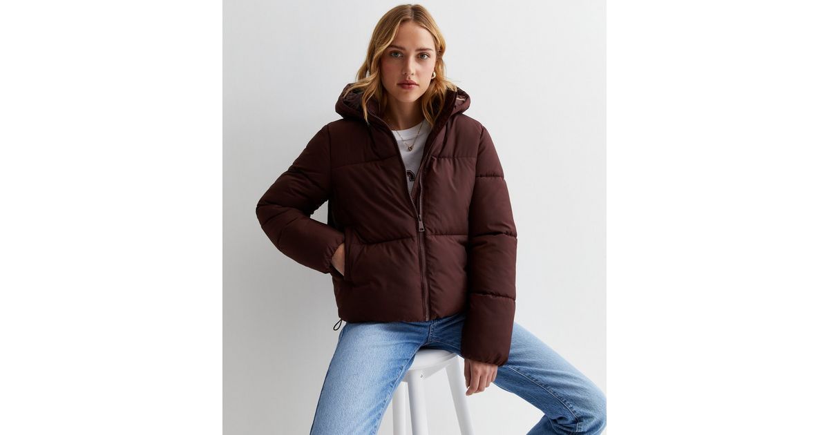 Burgundy Hooded Puffer Jacket | New Look