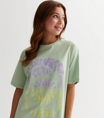 Girls Olive Kindness is Cool Logo Oversized T-Shirt | New Look