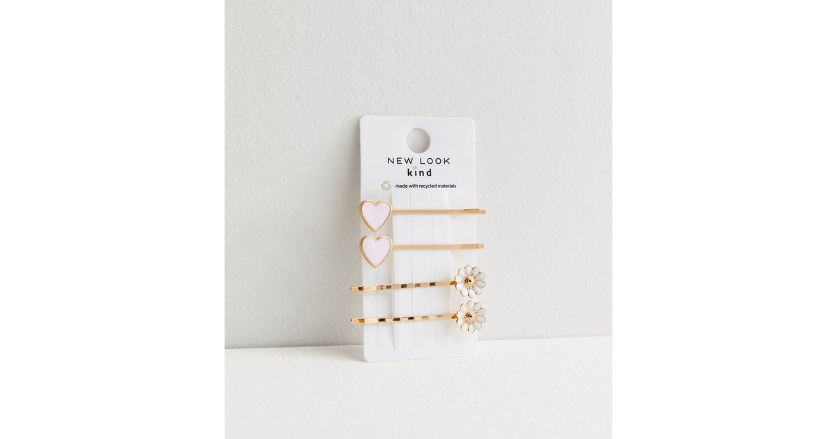 4 Pack Gold Daisy Heart Slides | New Look