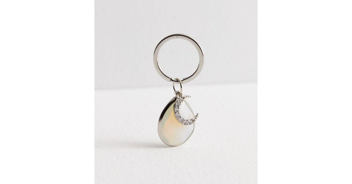 Blue Semi Precious Stone Diamanté Moon Keyring | New Look