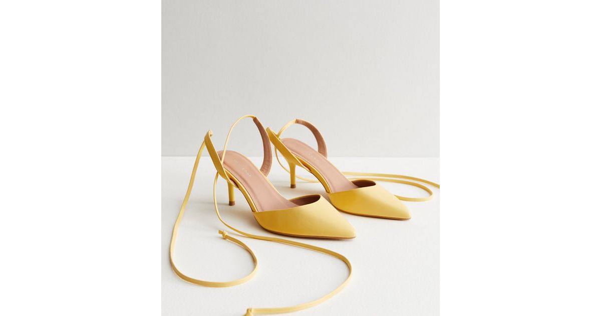 Yellow Ankle Tie Kitten Heel Court Shoes | New Look