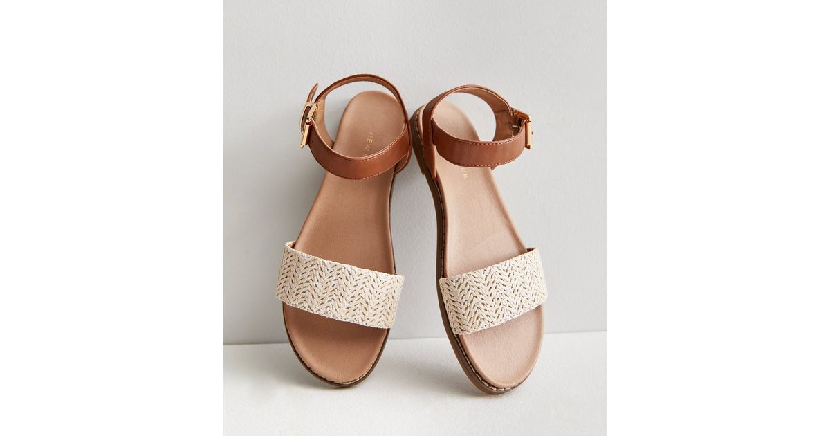 Off White Raffia Strap Footbed Sandals New Look