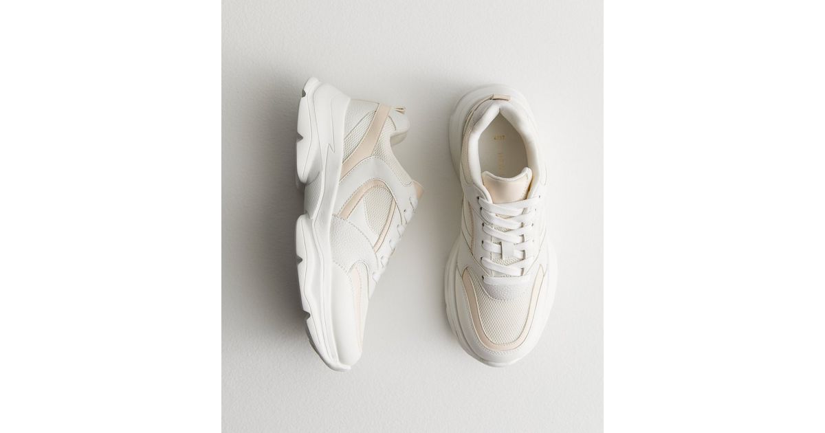 White Contrast Mesh Chunky Trainers | New Look