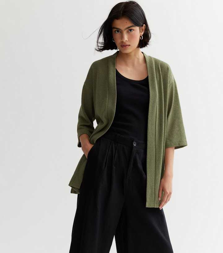 Khaki Textured Knit Long Cardigan | New Look