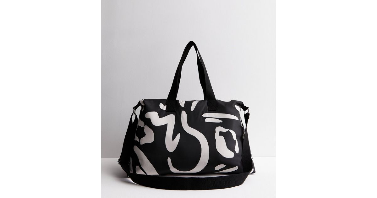 Black Doodle Print Weekend Bag | New Look
