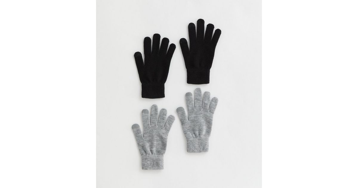 2 Pack Black and Grey Touch Screen Magic Gloves | New Look