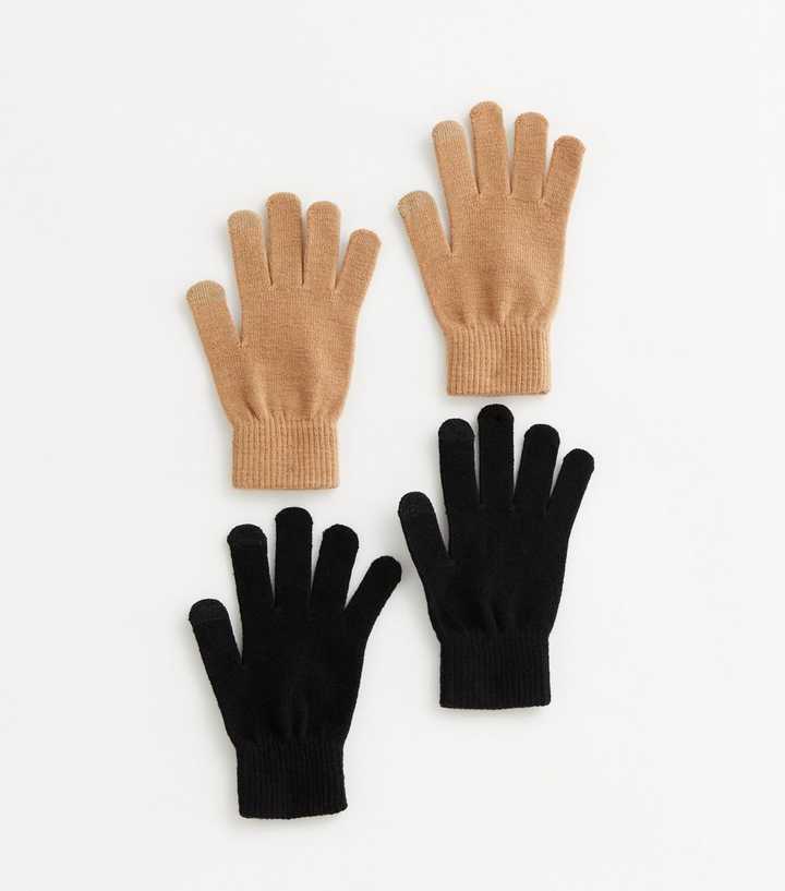 2 Pack Brown and Black Touch Screen Magic Gloves | New Look