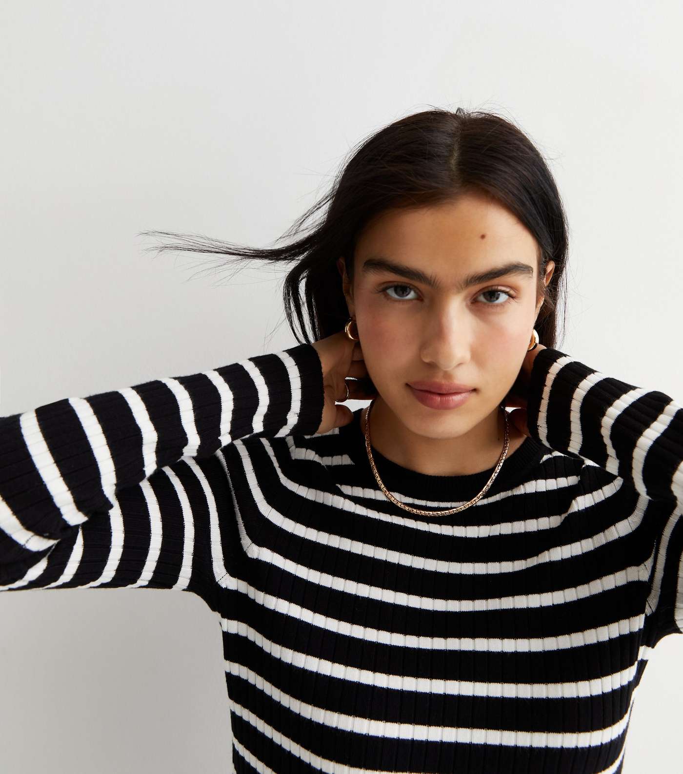 Black Stripe Ribbed Crew Neck Top New Look