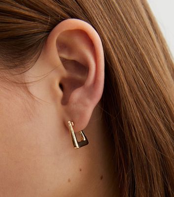 Gold Mini Rectangle Hoop Earrings | New Look