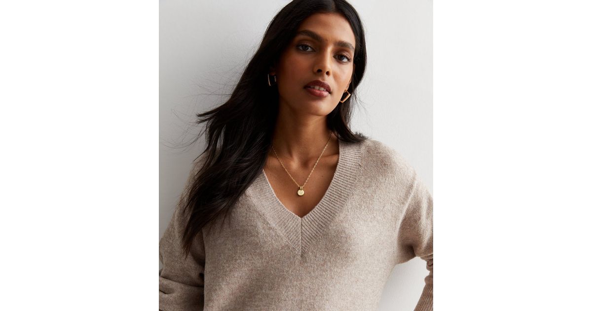 Mink Knit V Neck Jumper | New Look