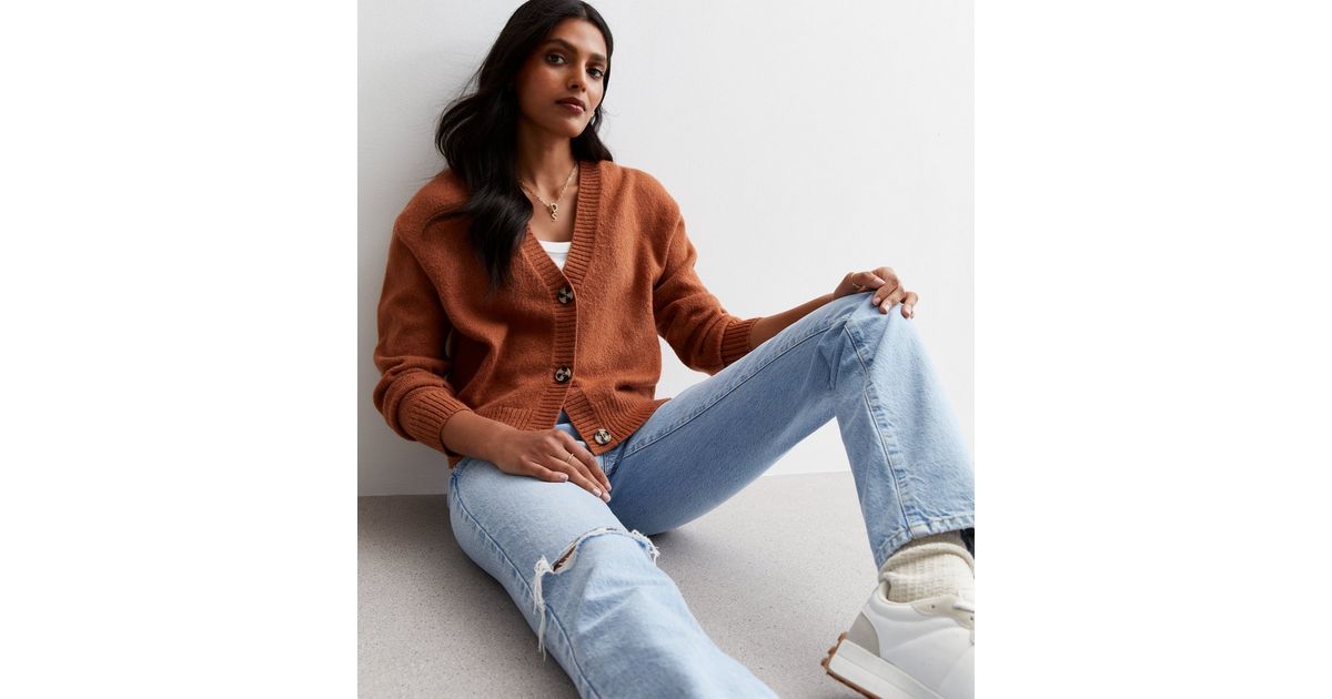 Rust Knit Button Front Cardigan | New Look