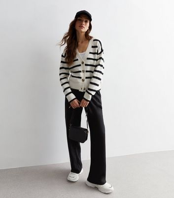 Cream Stripe Knit Button Front Cardigan | New Look