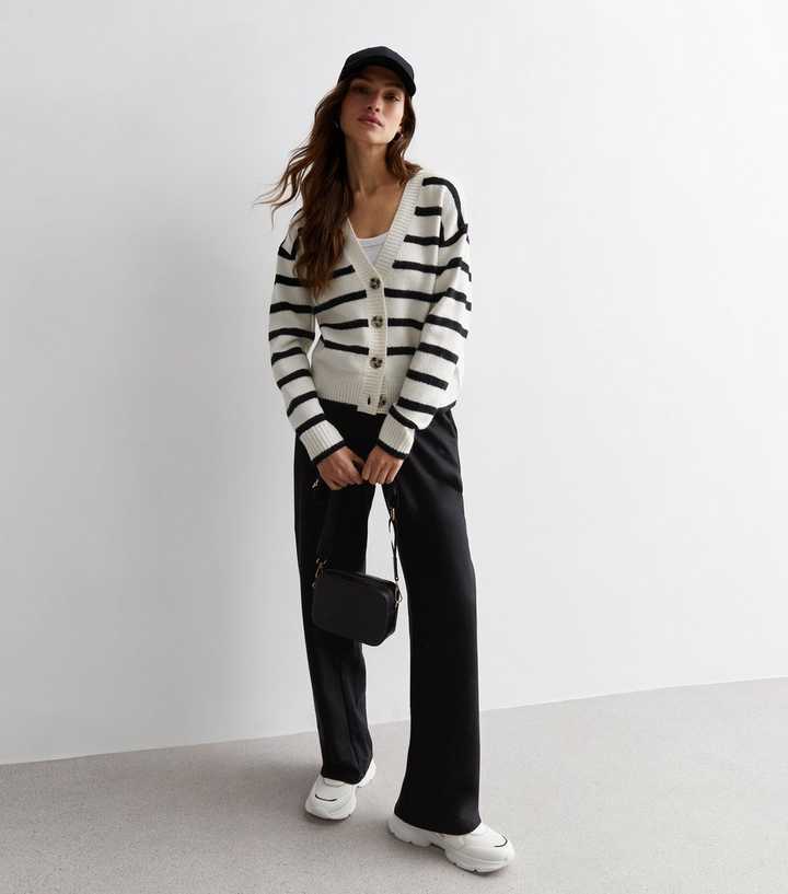 Cream Stripe Knit Button Front Cardigan | New Look
