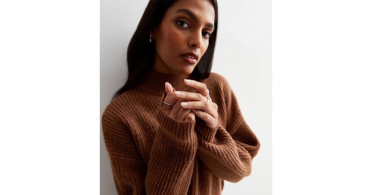 Rust Ribbed Knit High Neck Jumper | New Look