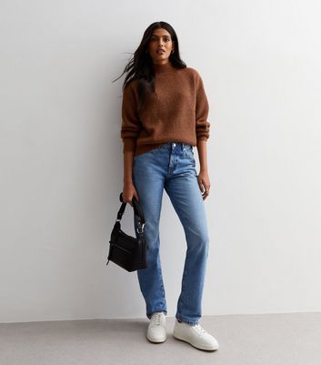 Rust Ribbed Knit High Neck Jumper | New Look
