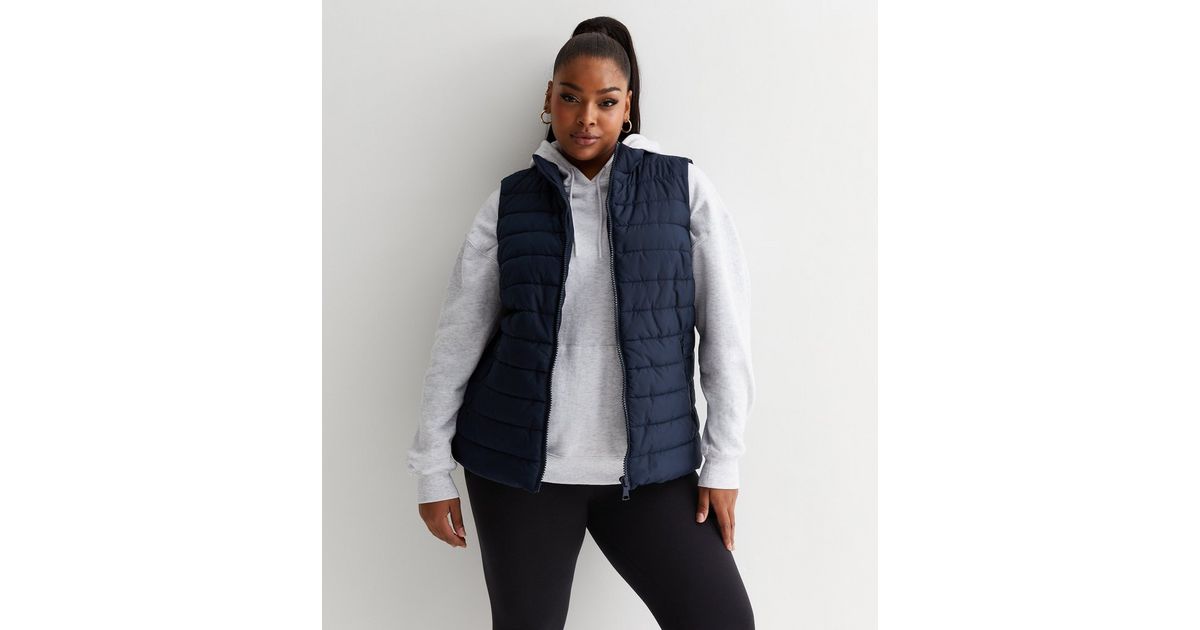 Curves Navy Lightweight Puffer Gilet | New Look