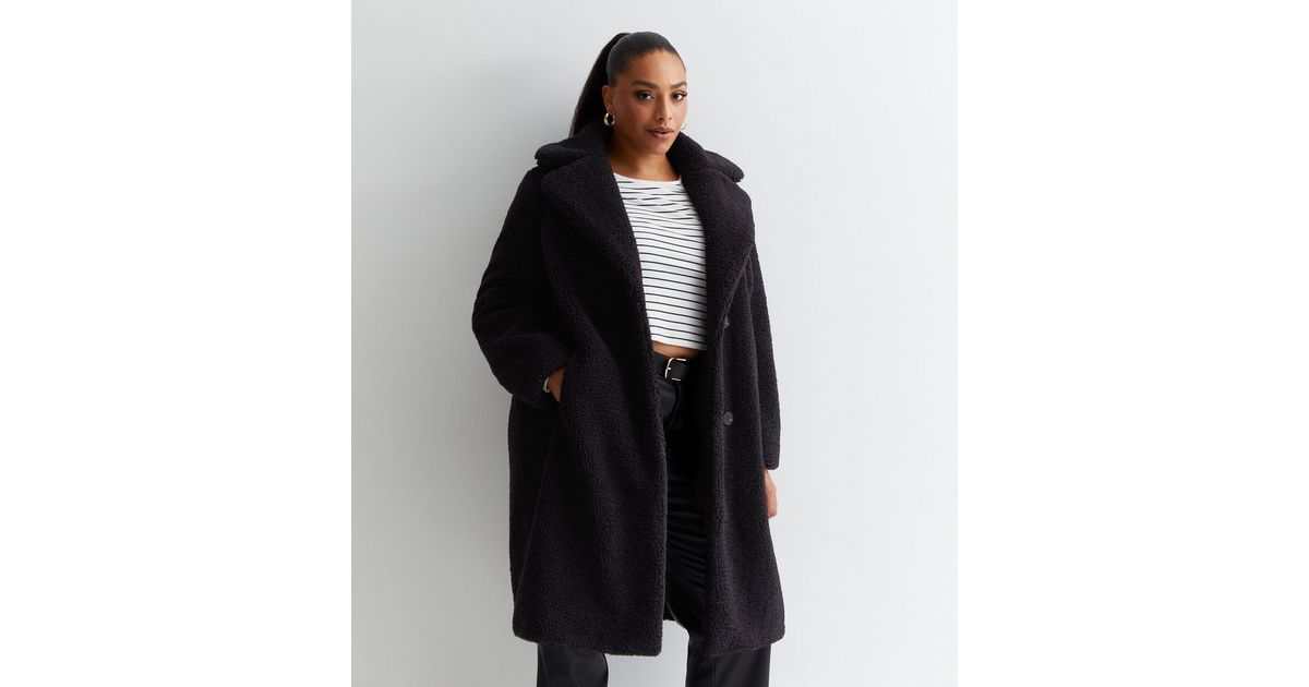 Curves Black Teddy Coat | New Look