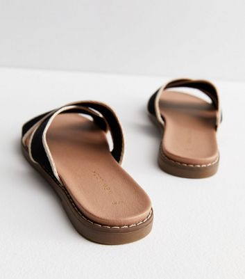 Black Cross Strap Footbed Mule Sliders | New Look