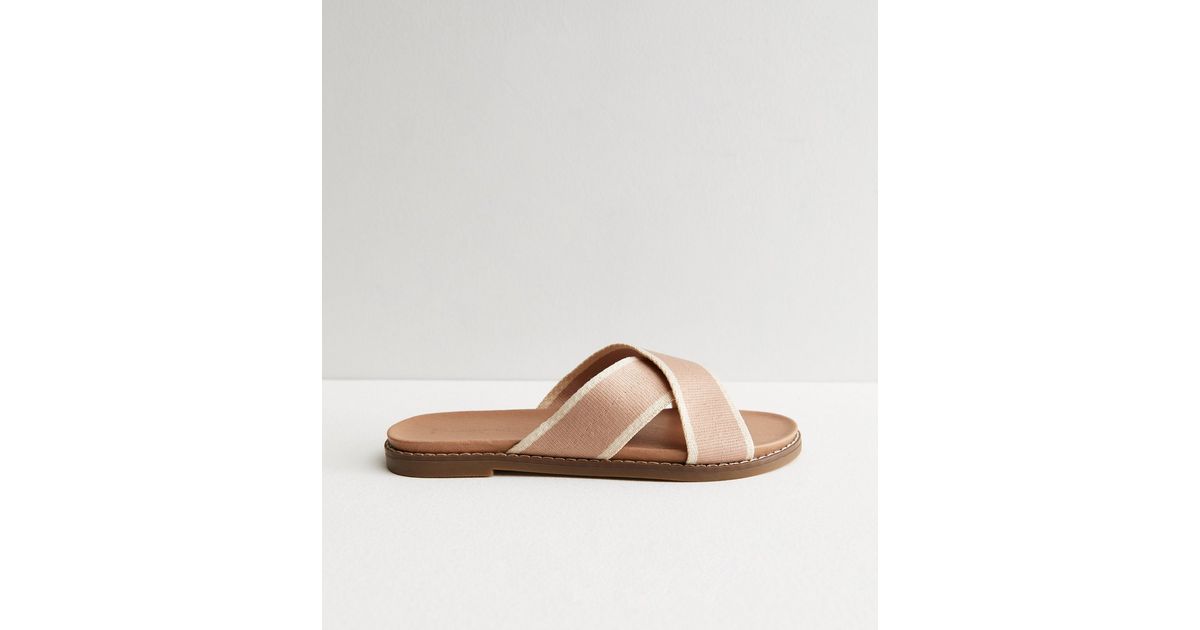 Pale Pink Woven Strap Mule Sliders | New Look