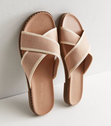 Pale Pink Woven Strap Mule Sliders | New Look
