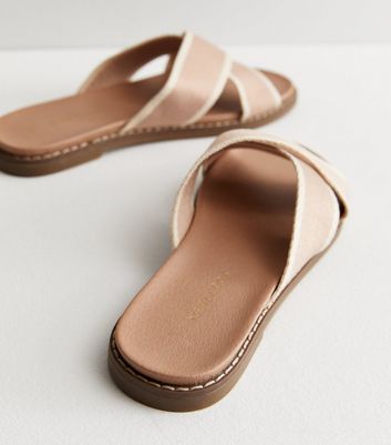 Pale Pink Woven Strap Mule Sliders | New Look