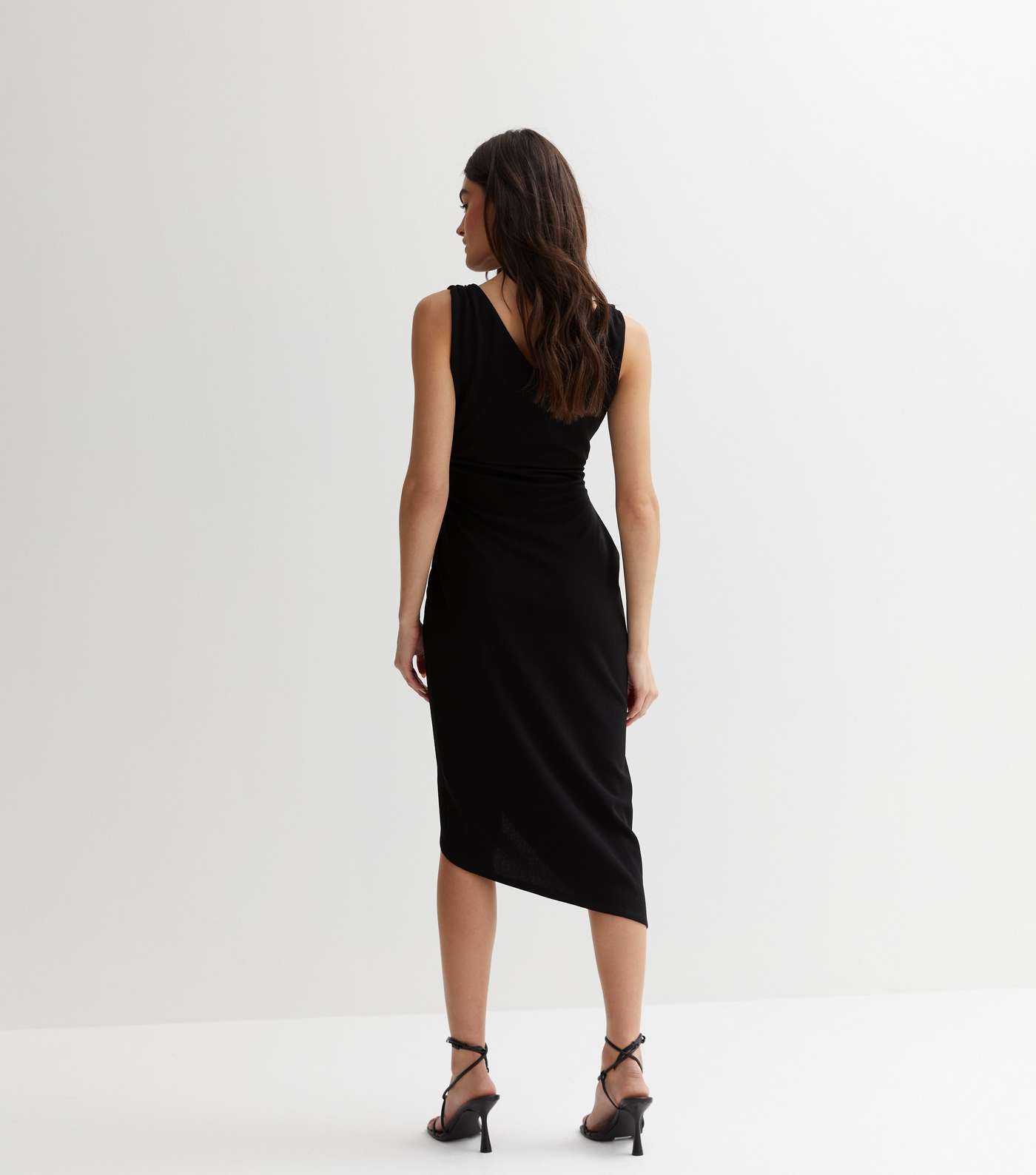 Black Cowl Neck Ruched Midi Wrap Dress New Look