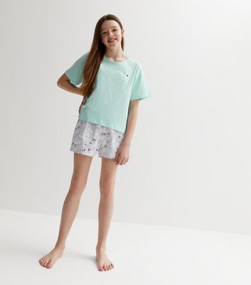 Girls Mint Green Short Pyjama Set with Sleep Repeat Logo | New Look
