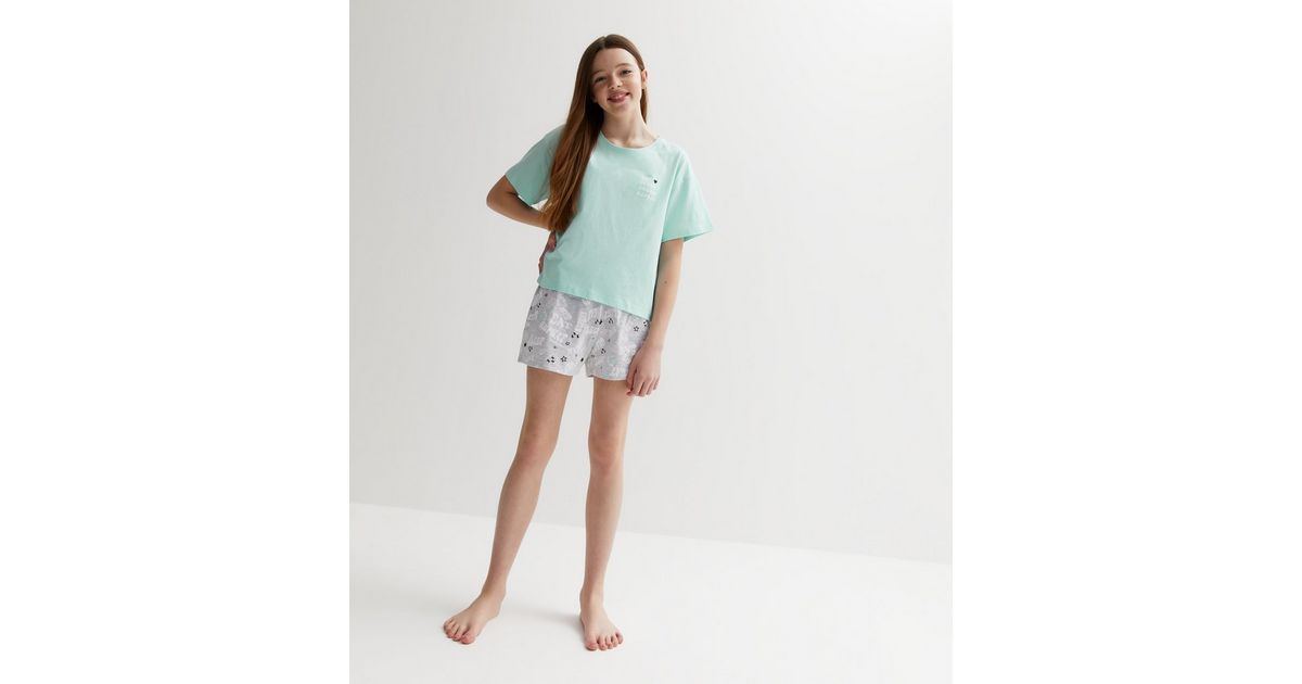 Girls Mint Green Short Pyjama Set with Sleep Repeat Logo | New Look