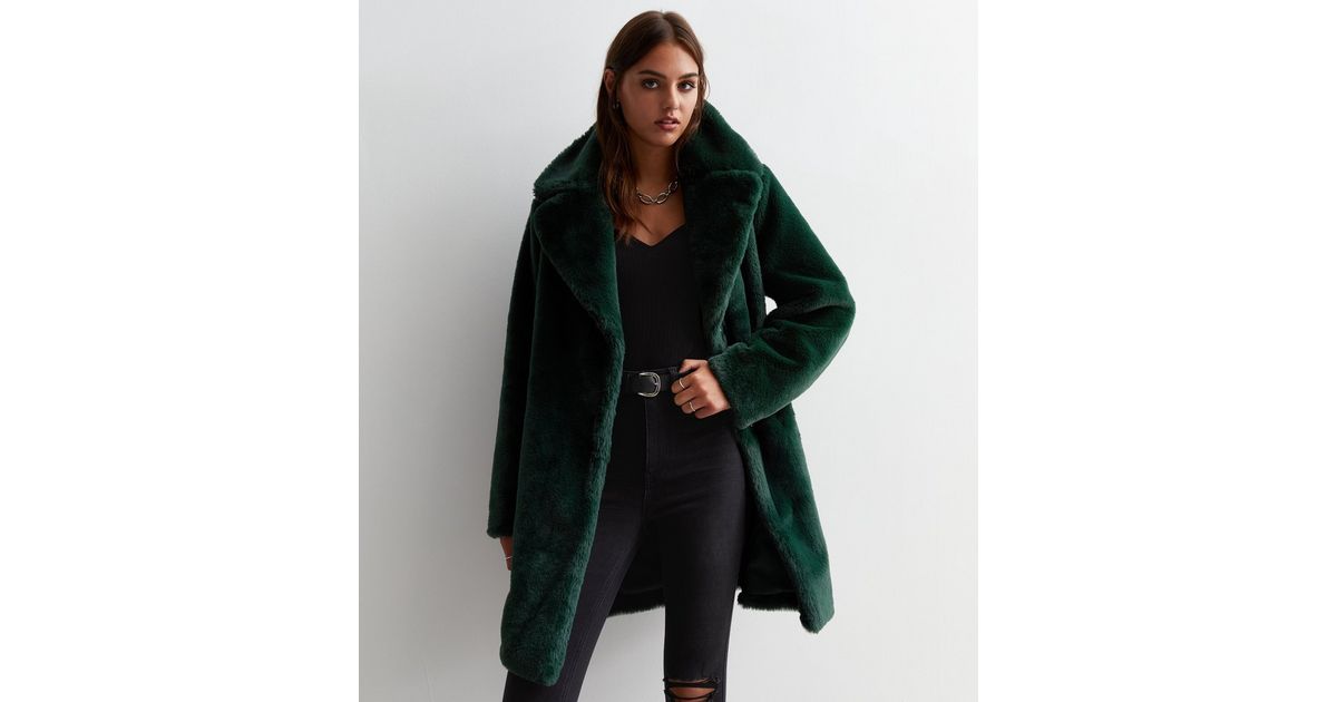 Dark Green Faux Fur Coat | New Look