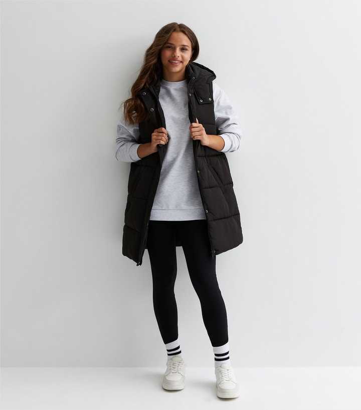 Girls Black Long Hooded Gilet | New Look
