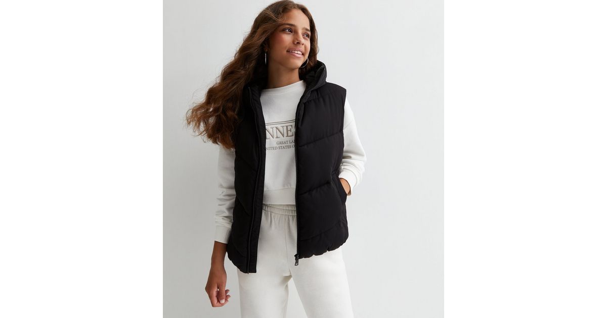 Girls Black Hooded Puffer Gilet | New Look