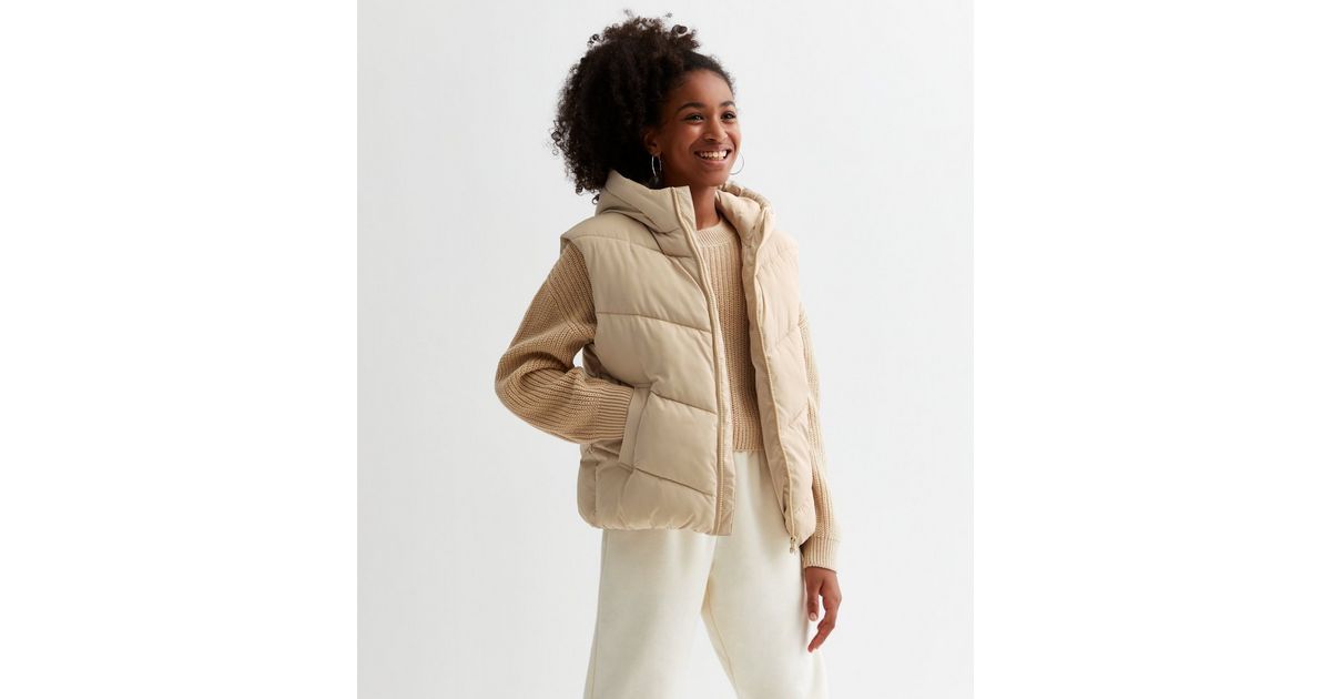 Girls Stone Hooded Puffer Gilet | New Look