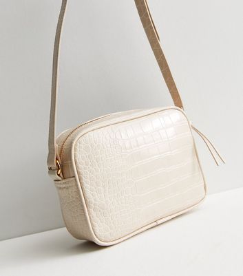 Cream Faux Croc Cross Body Bag | New Look
