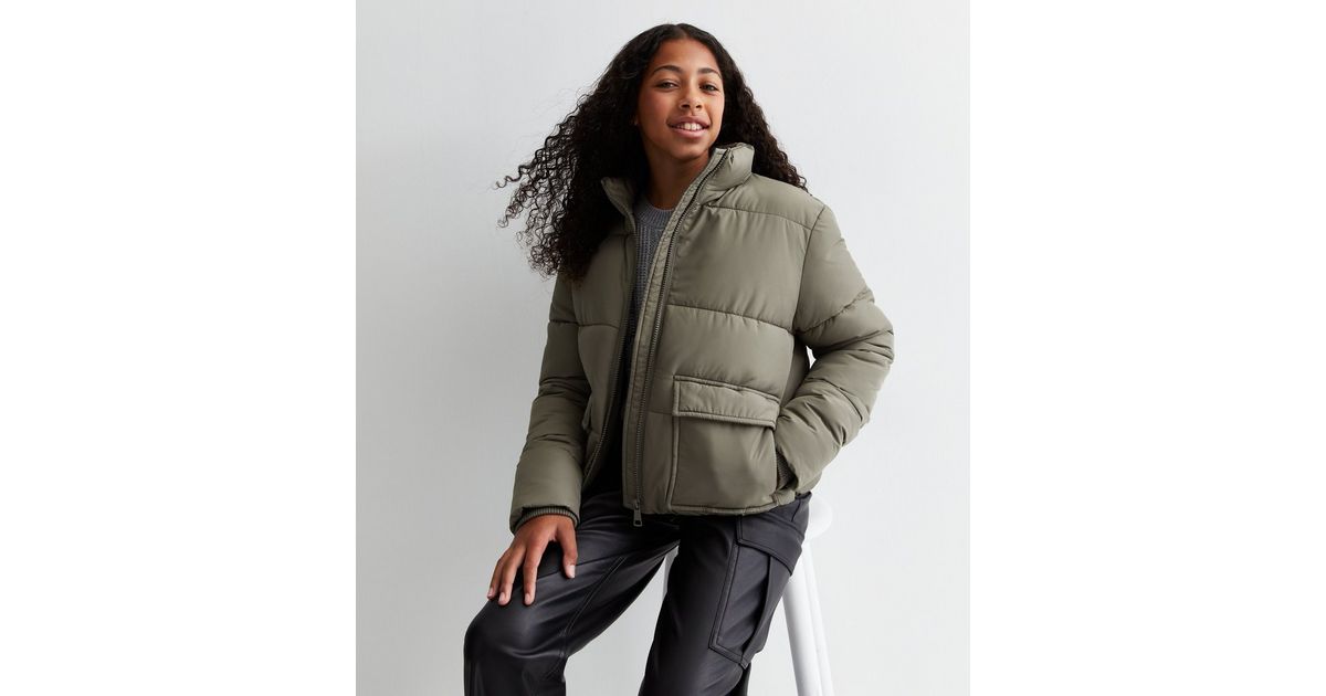 Girls Khaki Patch Pocket Puffer Jacket | New Look