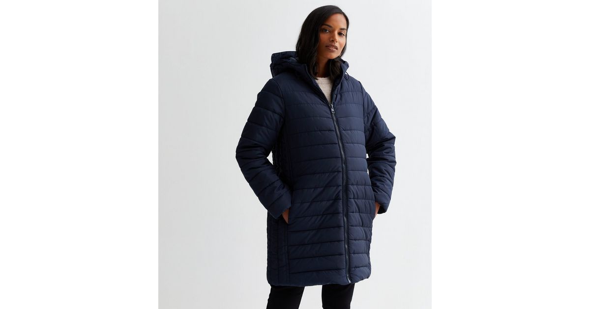 Maternity Navy Hooded Longline Puffer Jacket | New Look