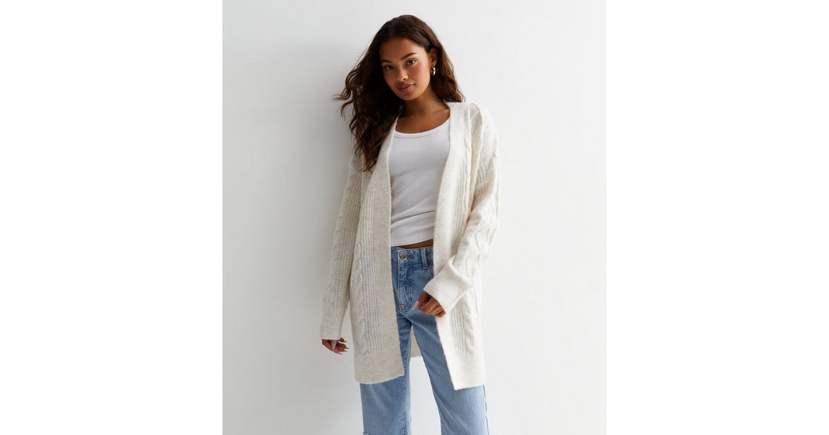 Petite Cream Cable Knit Longline Cardigan | New Look