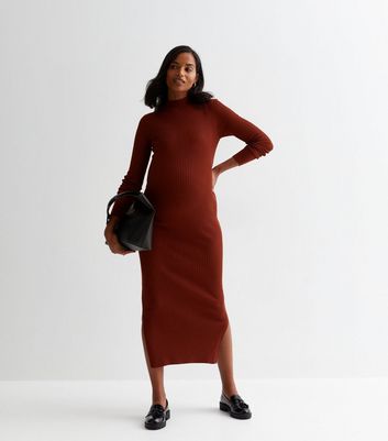 Maternity Rust Knit Split Hem Midi Dress | New Look