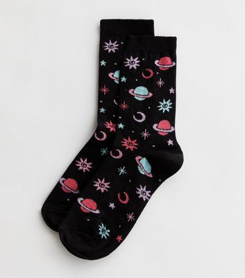 Black Celestial Planets Socks | New Look