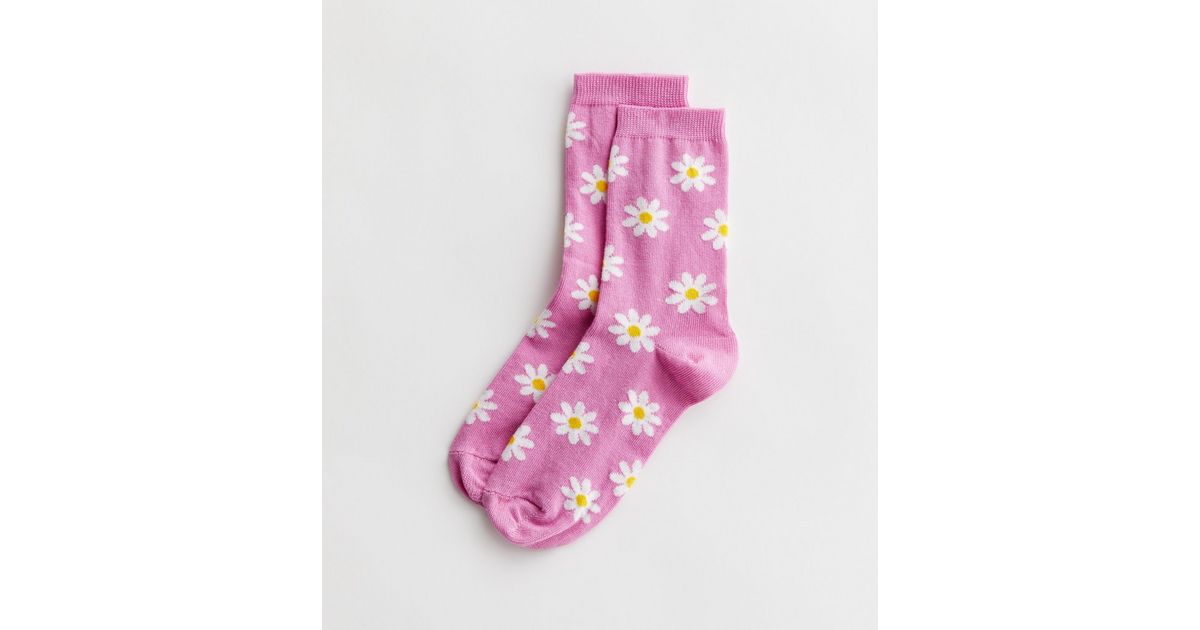 Deep Pink Daisy Socks | New Look