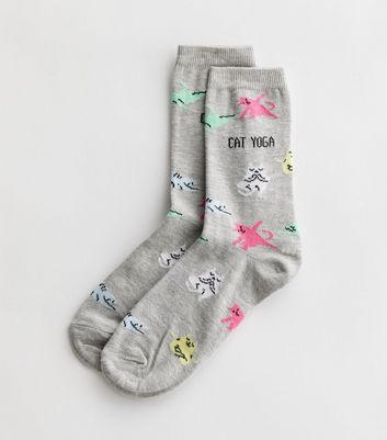 Grey Cat Yoga Socks | New Look