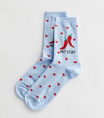 Pale Blue Hot Stuff Chili Pepper Socks | New Look