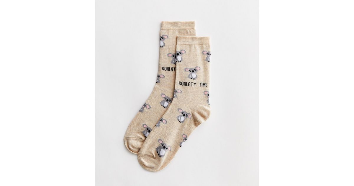 Cream Koalaty Time Socks | New Look