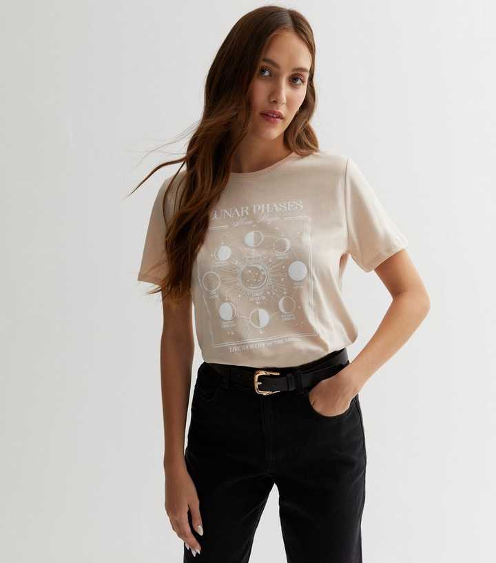 Mink Cotton Lunar Phases Logo T-Shirt | New Look