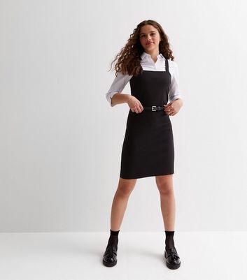 Girls Black Belted Pinafore Dress | New Look